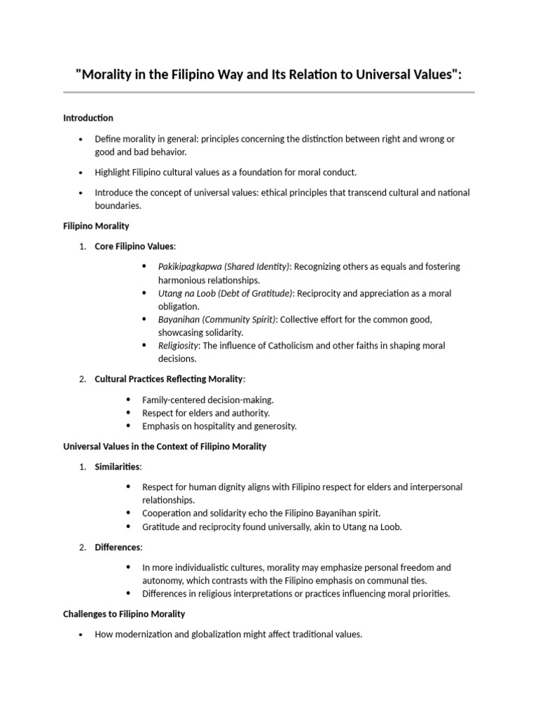Morality in The Filipino Way and Its Relation To Universal Values | PDF | Morality | Solidarity