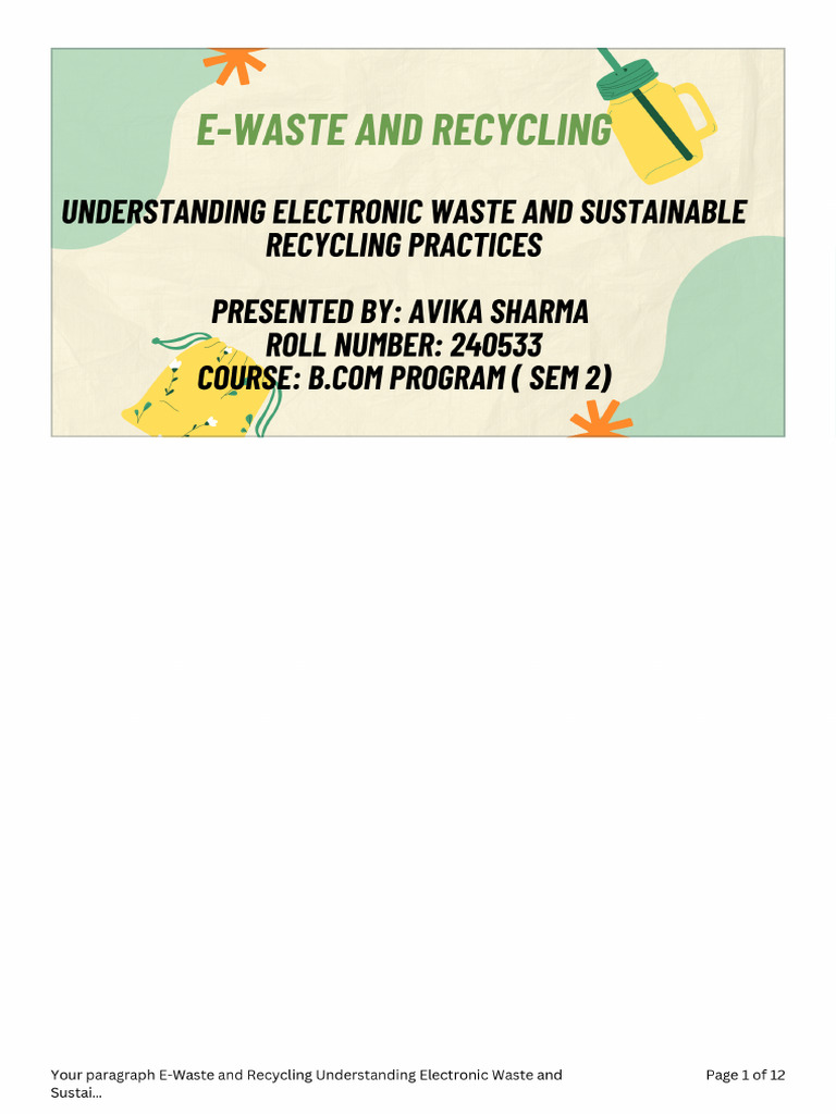 Your Paragraph E-Waste and Recycling Understanding Electronic Waste and ...