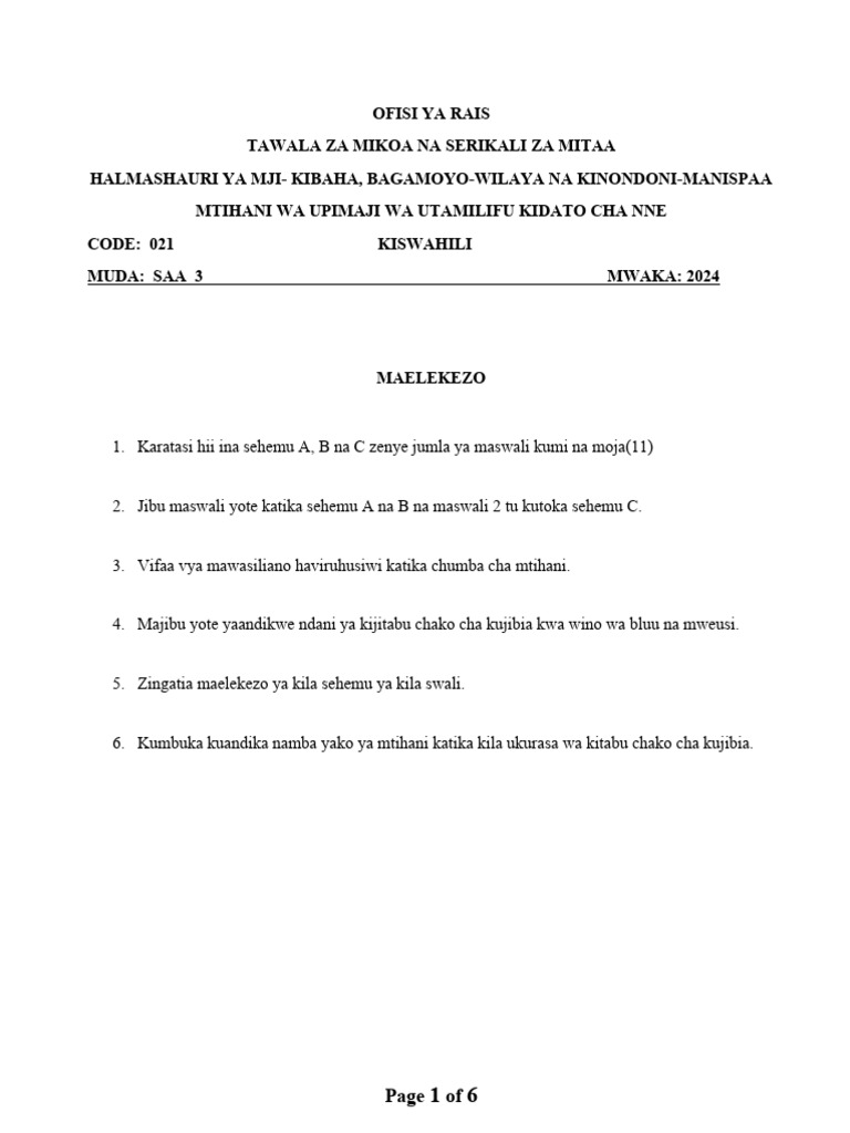 Kiswahili KDT 4 Kibaki | PDF