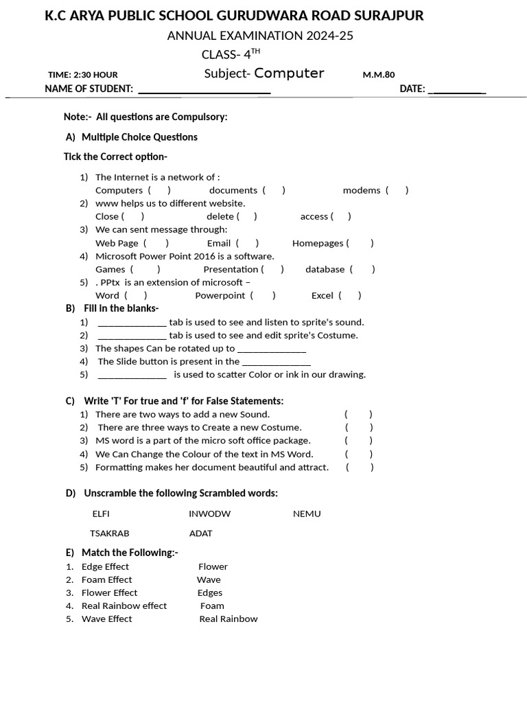 KC ARYA 4TH COMPUTER PAPER | PDF | Microsoft Word | Software