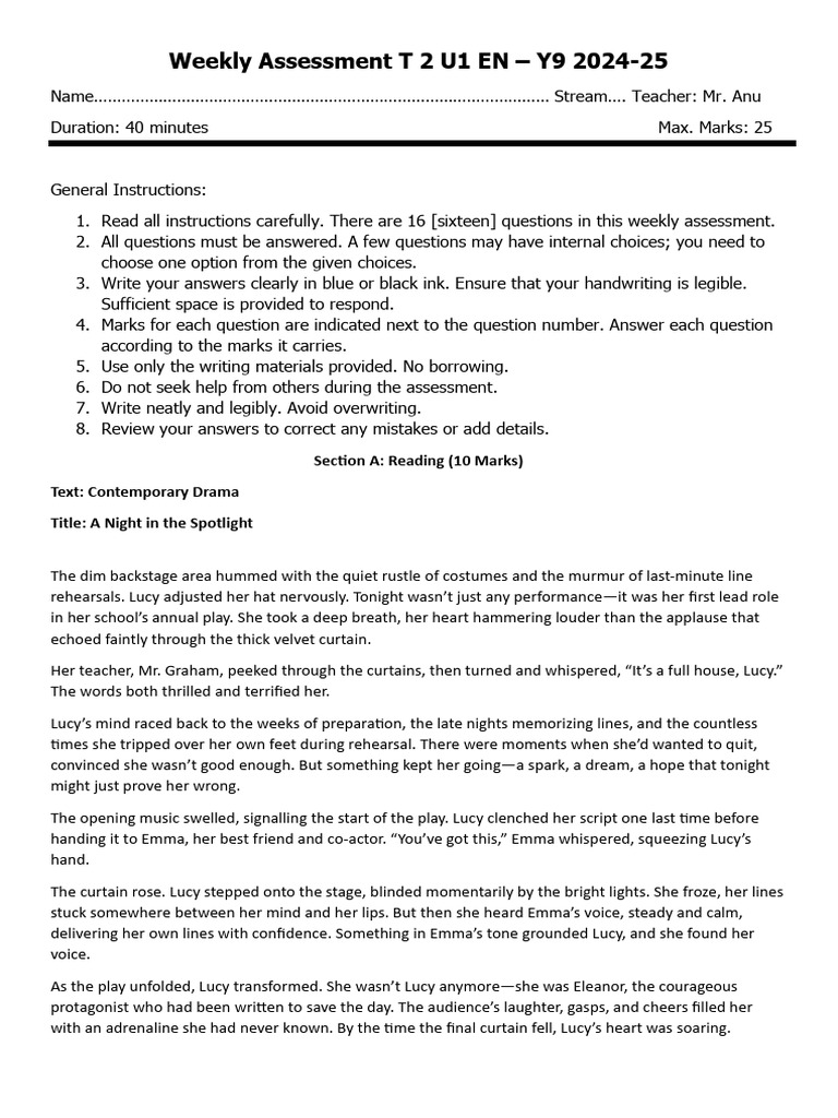 Weekly Assessment T 2 U1 EN | PDF