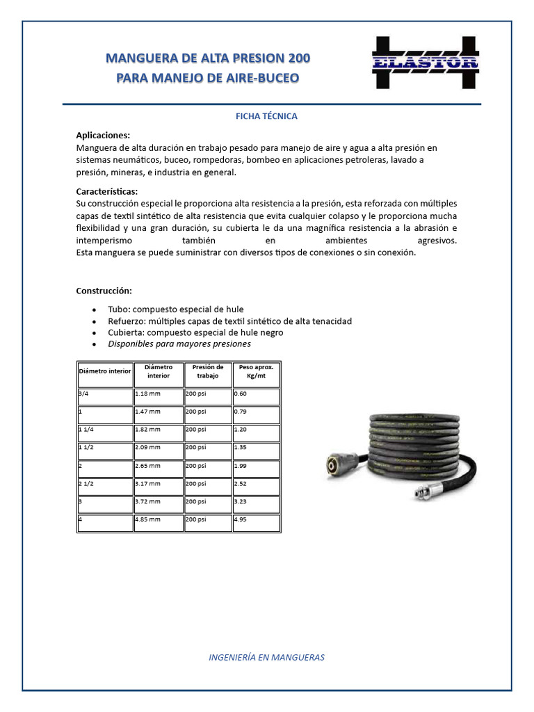 FICHA TÉCNICA MANGUERA | PDF
