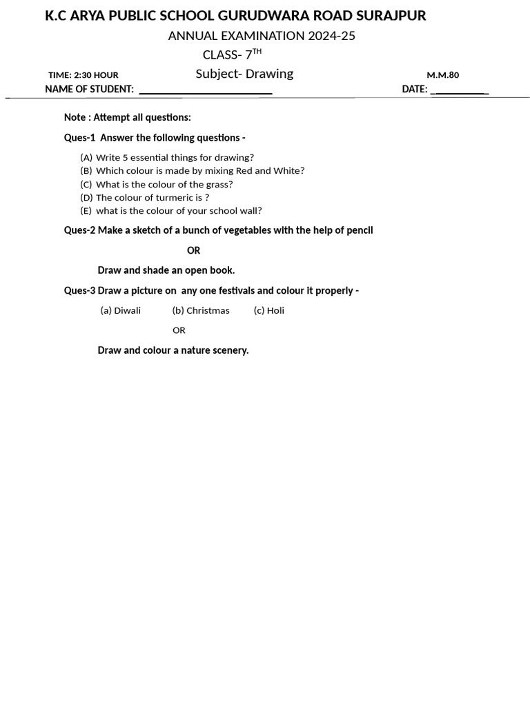 KC Arya 7th Drawing Paper | PDF