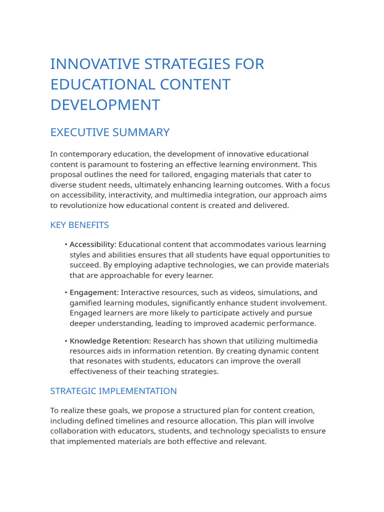 Innovative Strategies for Educational Content | PDF | Learning ...