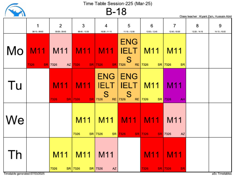 Time Table V2 Batch (Mar-2025) B18 | PDF