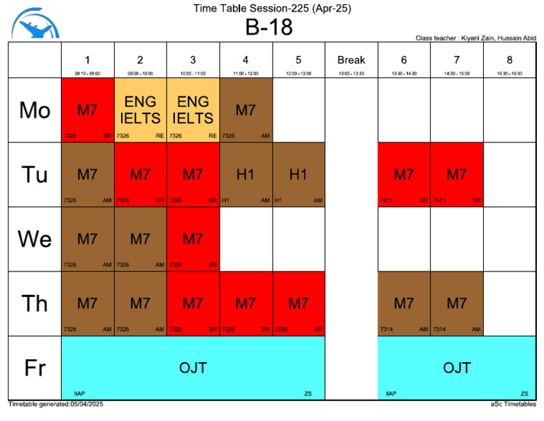 Time Table V1 - Batch-18 (April-2025) | PDF