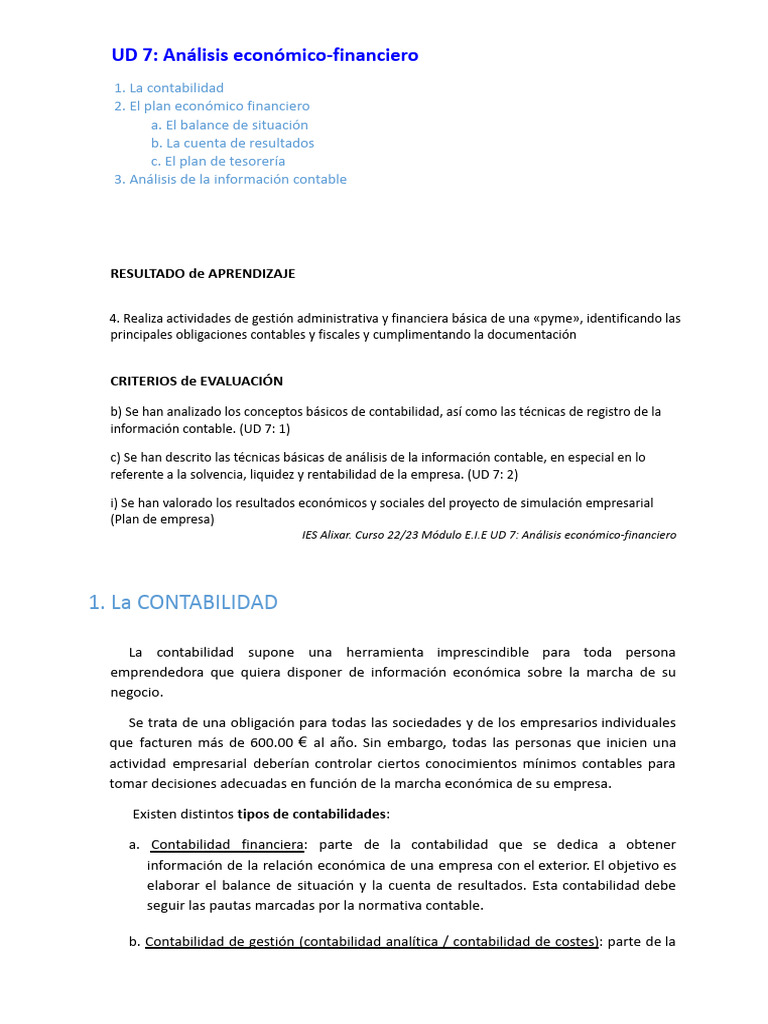 UD 7 EIE.docx | PDF | Capital de trabajo | Contabilidad