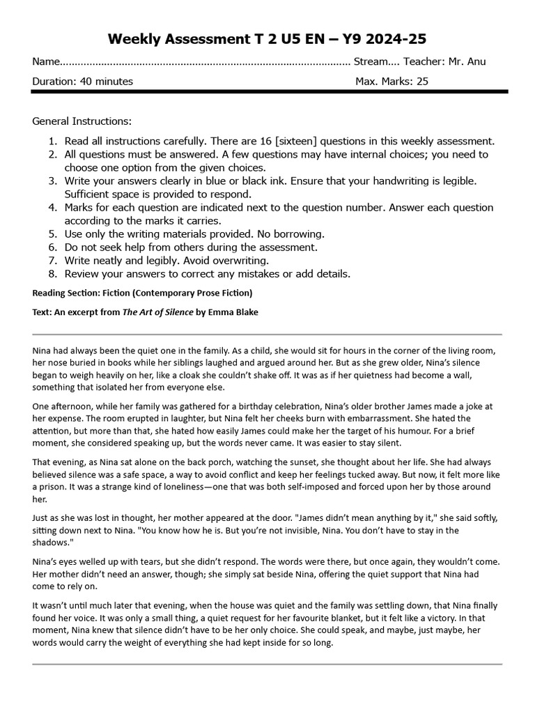 Weekly Assessment T 2 U5 EN | PDF