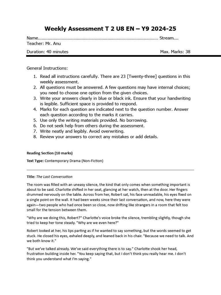 Year 9 Weekly Assessment Guide | PDF