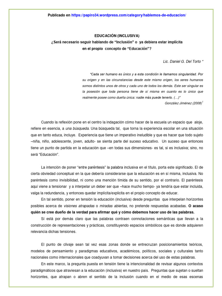 Educacion_Inclusiva_Daniel_Del_Torto | PDF | Inclusión (Educación ...