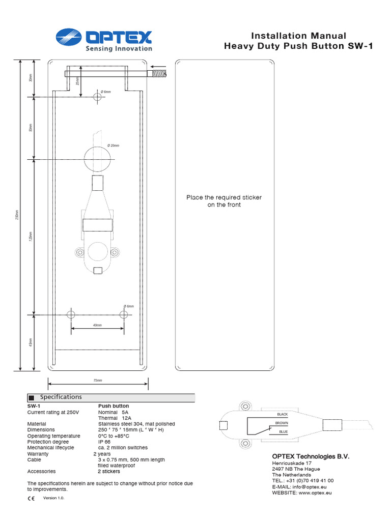 Optex sw1 2 Manual 2021 V1.00 EN | PDF | Building Engineering | Materials