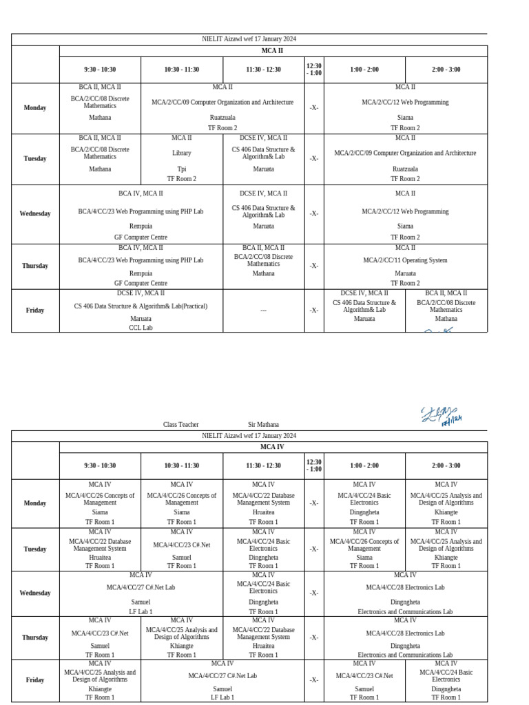 Time Table Even 2024 Wef 17 Jan 2024 | PDF | Electronics | Computing