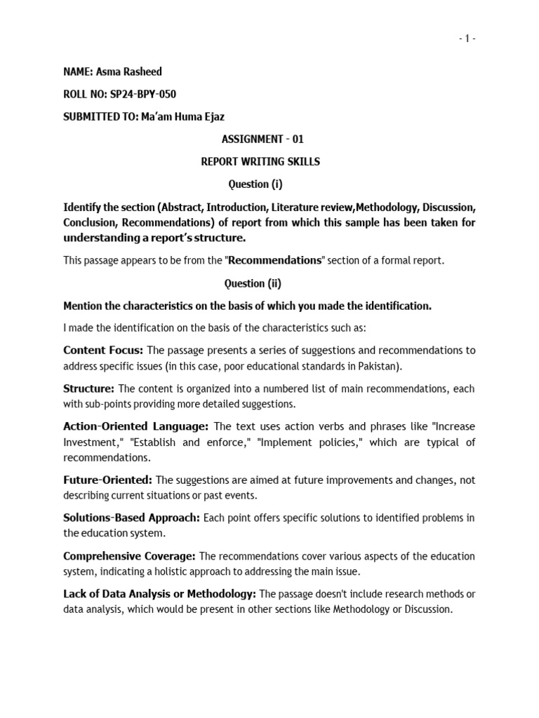 Report Writing Skills: Recommendations Analysis | PDF
