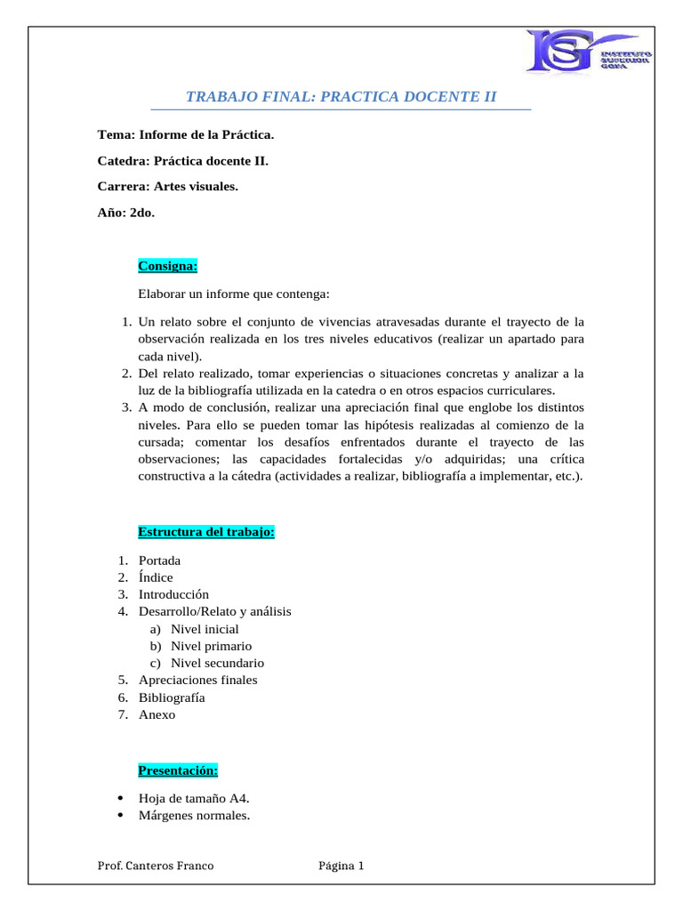 CONSIGNAS DE TRABAJO INTEGRADOR FINAL | PDF | Bibliografía