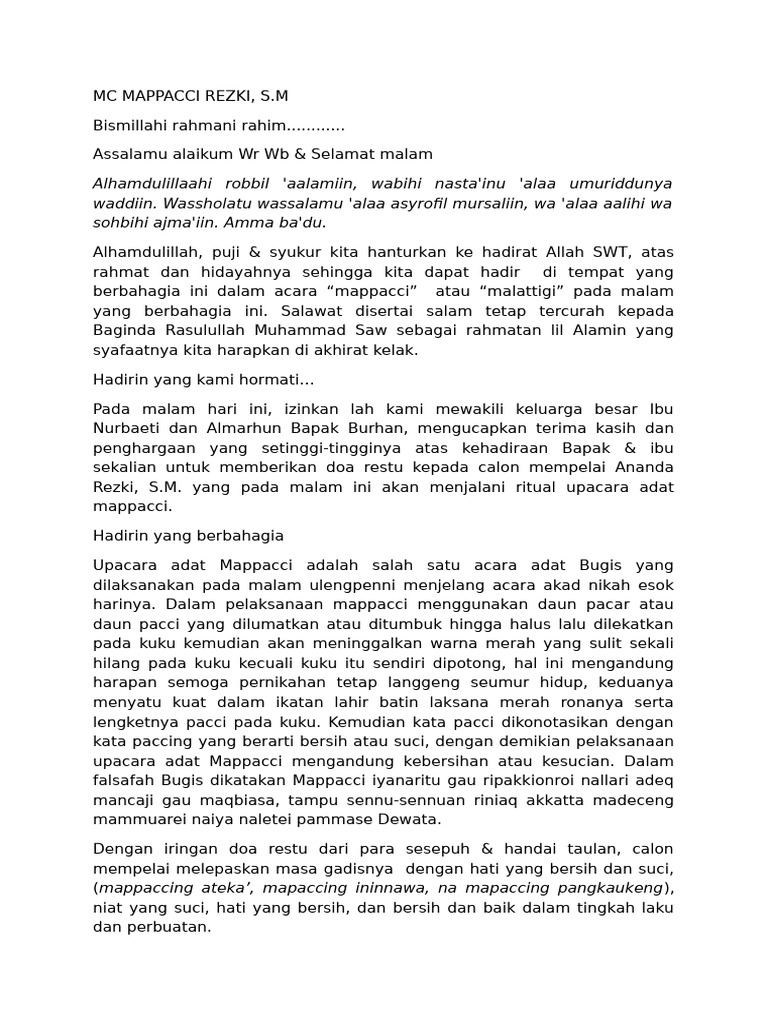 MC Mappacci Rezki | PDF