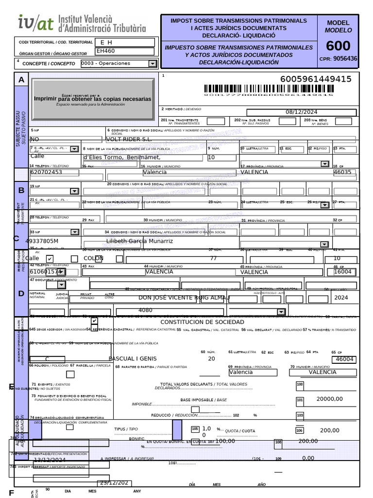 Modelo 600 Agencia Tributaria Valenciana | PDF