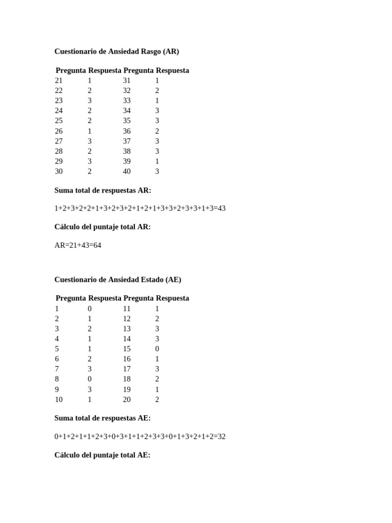Cuestionario de Ansiedad: Resultados y Recomendaciones | PDF