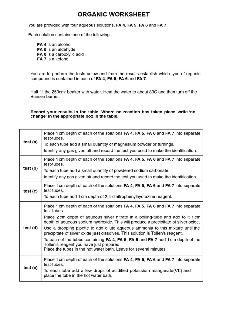 Worksheet 4 - Organic | PDF | Aldehyde | Organic Chemistry