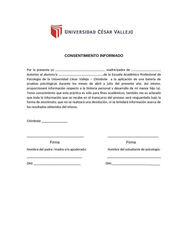 Modelo de Consentimiento Informado | PDF