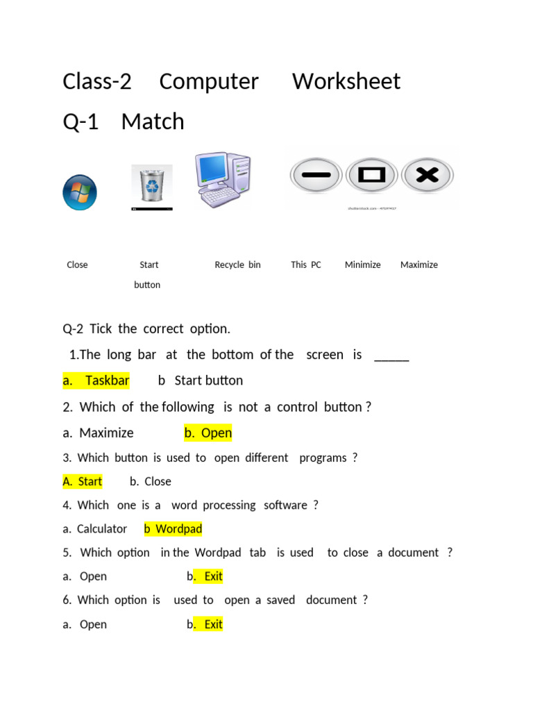 Class-2 Computer Worksheet PT - 3 | PDF | Window (Computing) | Ibm Pc Compatibles