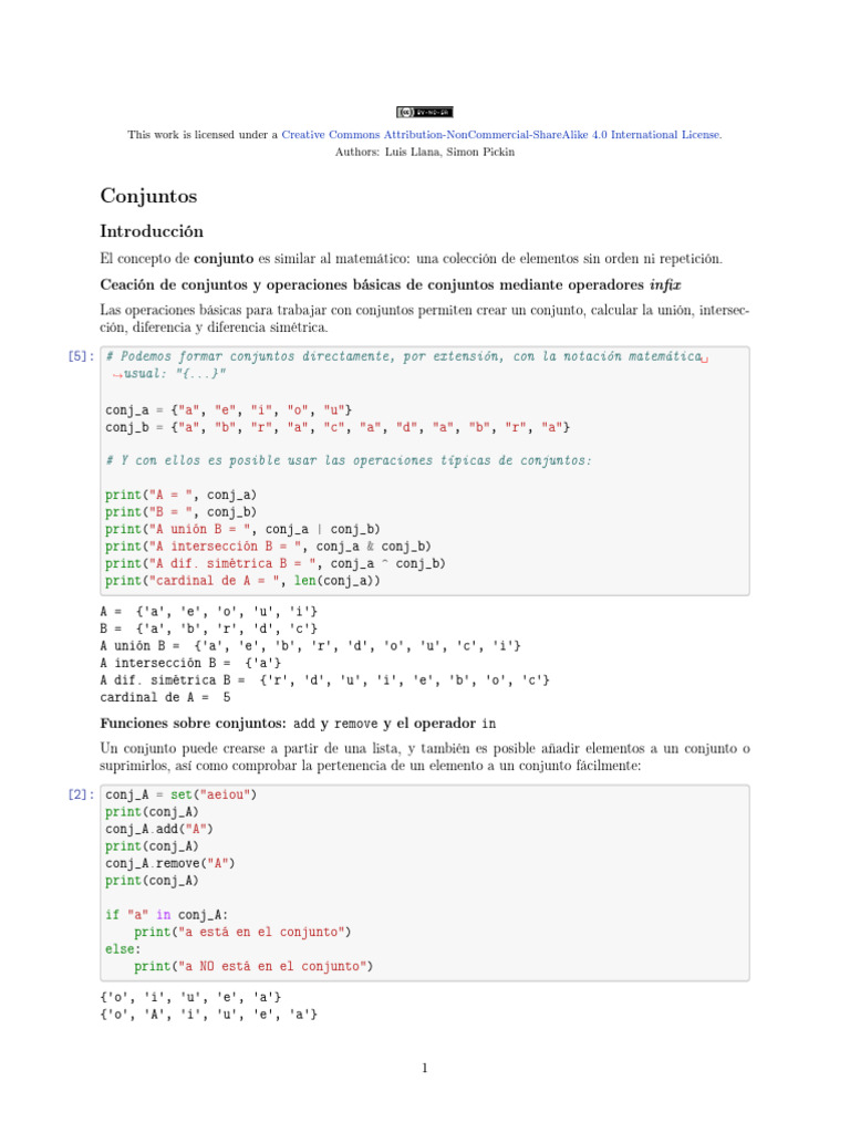 conjuntos | PDF | Python (lenguaje de programación) | Lógica matemática