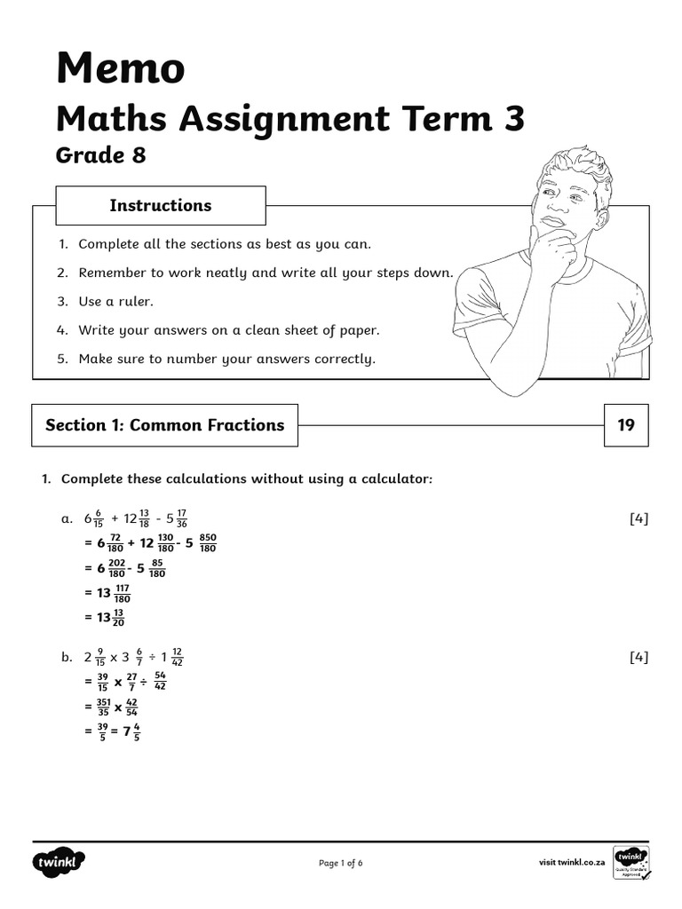 Grade 8 Term 3 Maths Assignment Memo | PDF | Percentage | Numbers