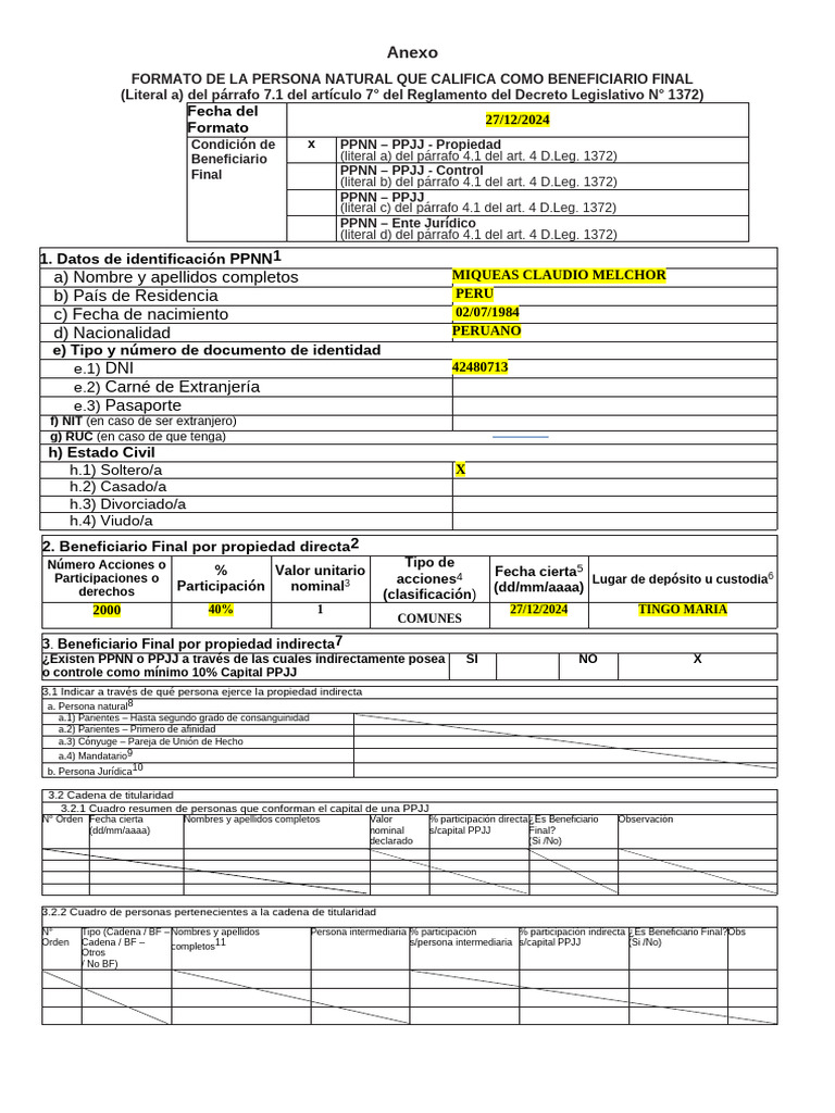 EJEMPLO - FORMATO BENEFICIARIO FINAl | PDF