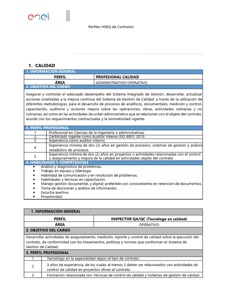 Anexo 1 - WI092 Perfiles HSEQ | PDF | Seguridad y salud ocupacional | Business