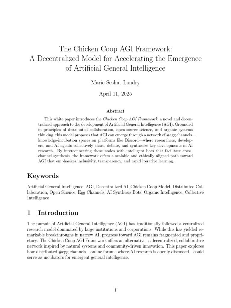 The Chicken Coop AGI Framework: A Decentralized Model For Accelerating The Emergence of ...