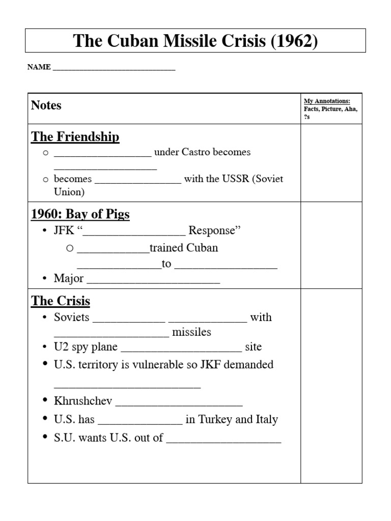 Cuban Missile Crisis Worksheet | PDF