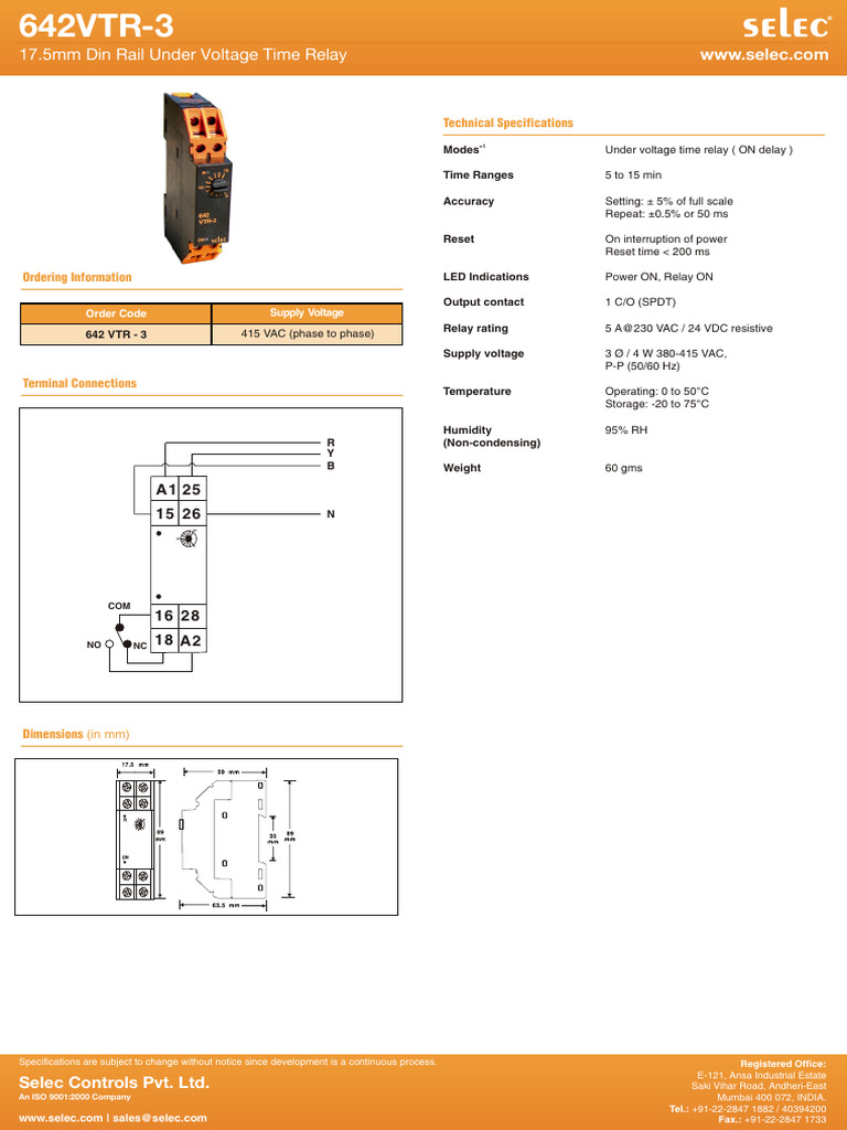 Under Voltage Relay - Selec | PDF | Electrical Engineering | Electricity