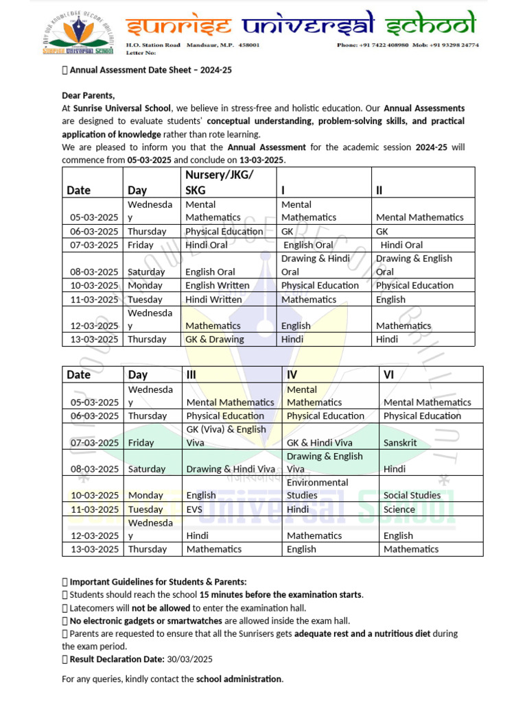 Annual Assessment Schedule 2024-25 | PDF | Learning | Behavior Modification
