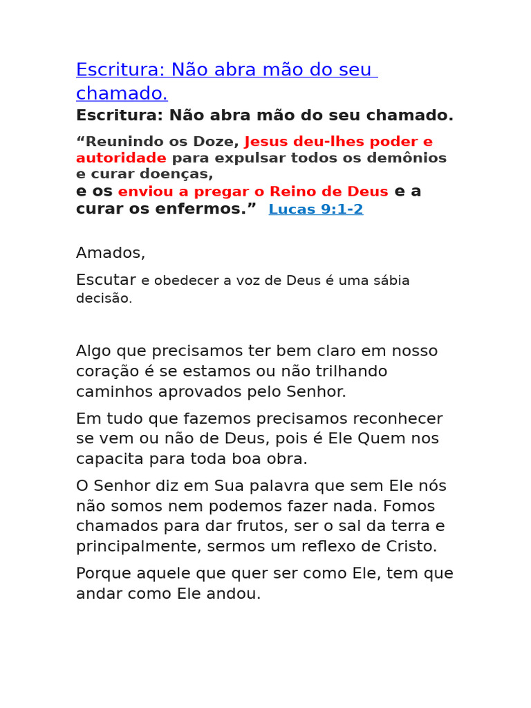 Discipulado, Não Abra Mão Do Seu Chamado | PDF | Jesus | Deus