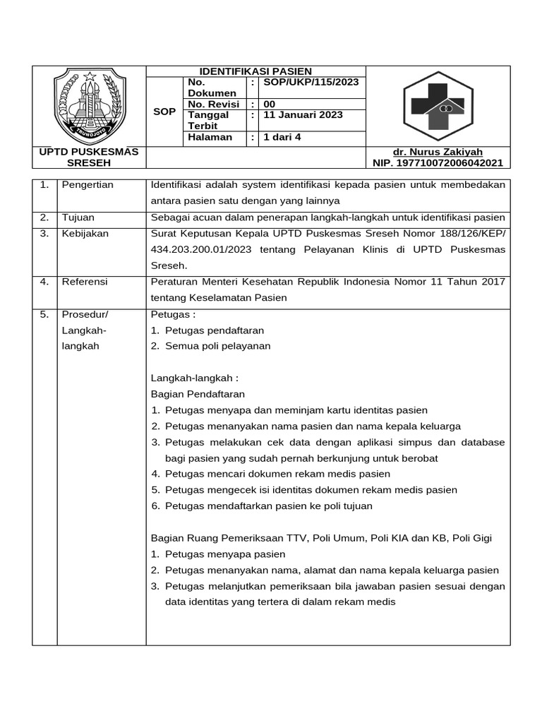 115. Sop Identifikasi Pasien | PDF