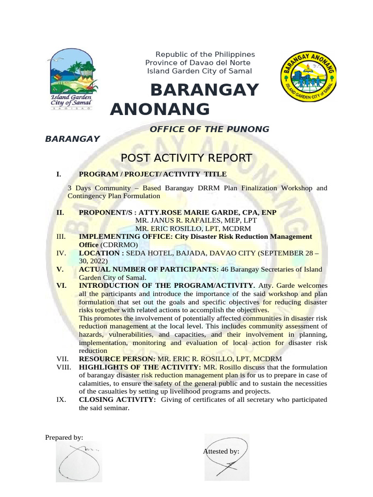 Post Activity BDRRM Seminar | PDF