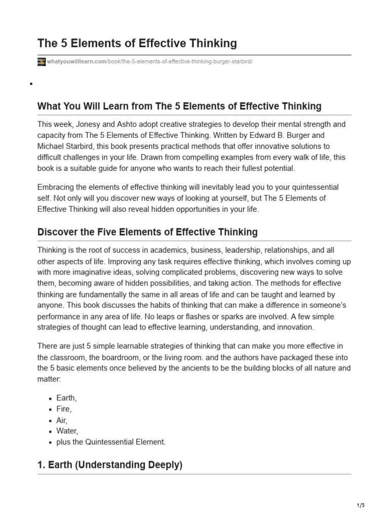 5 Elements of Effective Thinking | PDF | Thought | Learning