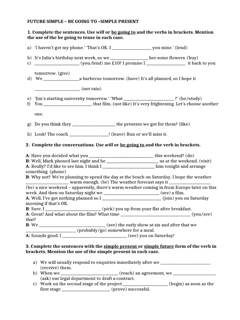 Future Simple - Be Going To - Simple Present | PDF | Grammar | Linguistics