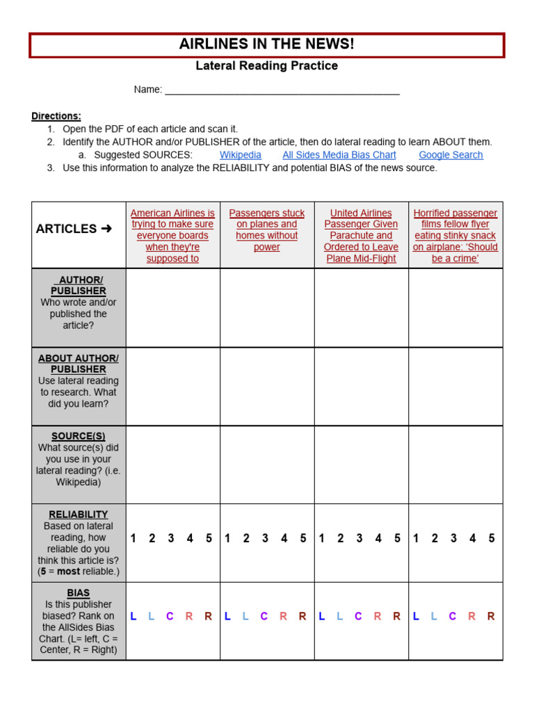 AIRLINES IN THE NEWS Lateral Reading Practice | PDF