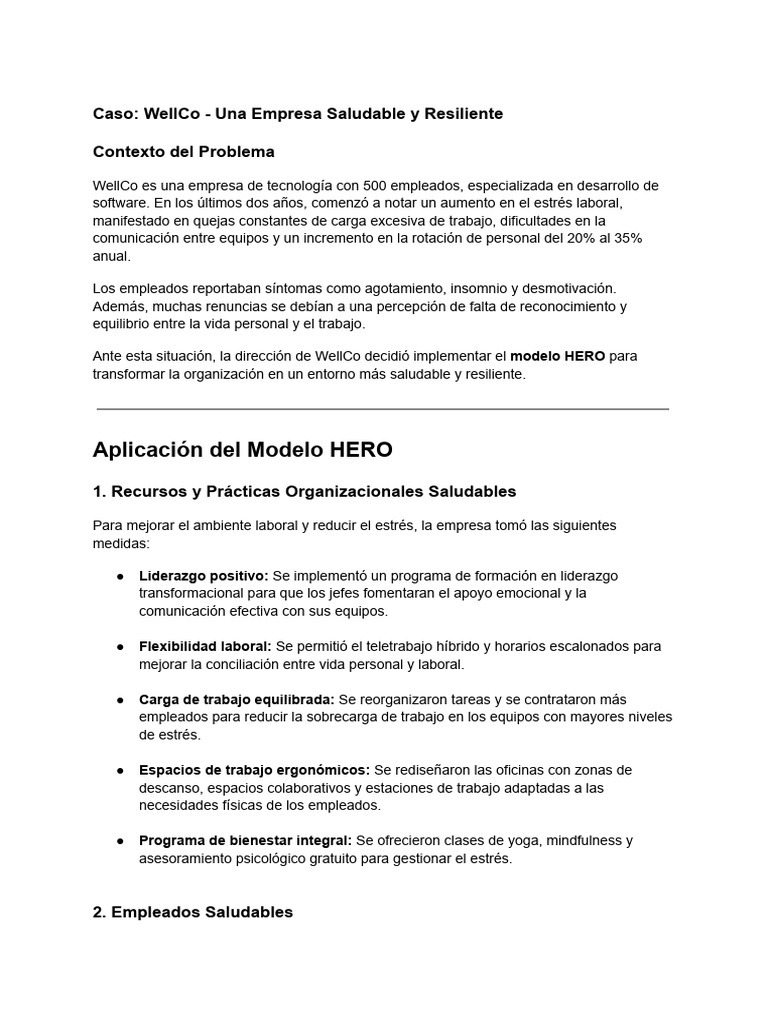 Transformación de WellCo con Modelo HERO | PDF | Estrés (biología ...