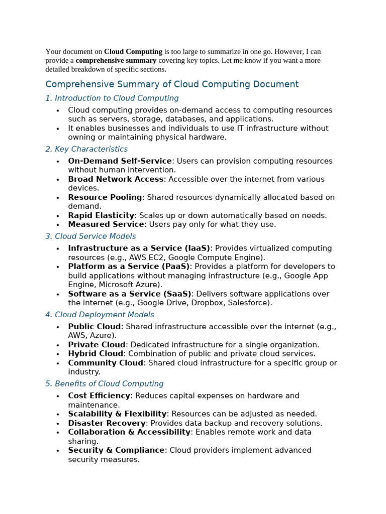 Cloud Computing Summary | PDF | Cloud Computing | Software As A Service
