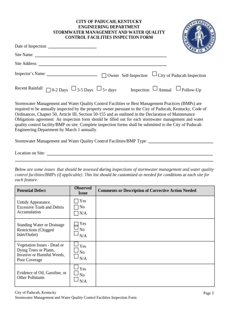MCM-5-WQ-Control-Facilities-Inspection-Form | PDF | Stormwater | Water ...