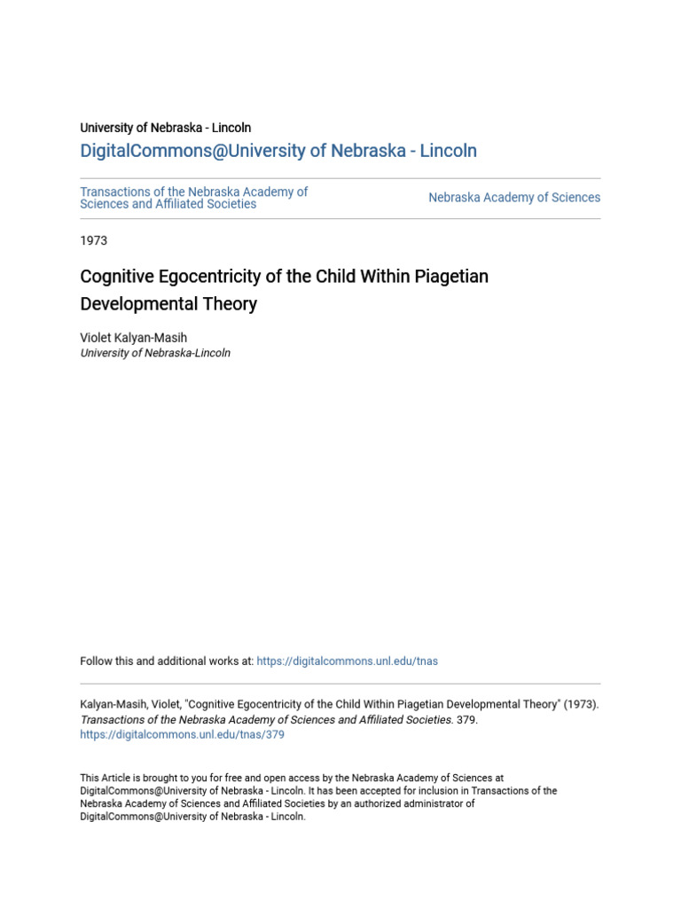 Cognitive Egocentricity of The Child Within Piagetian Developmental Theory | PDF | Thought | Reality