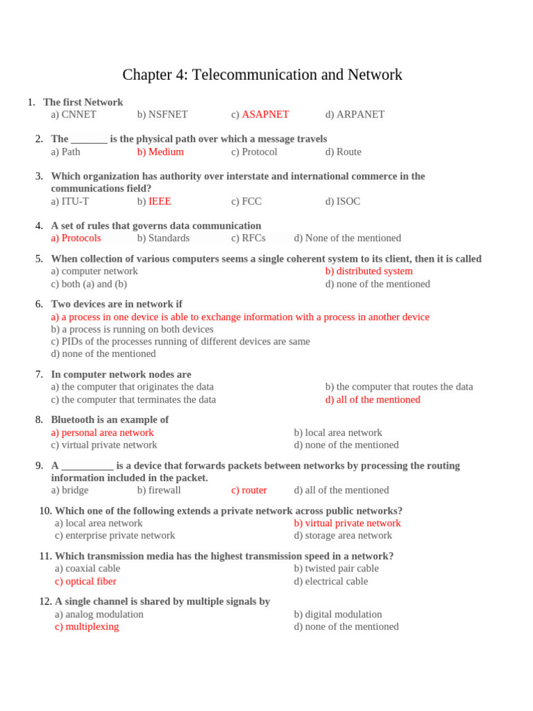 Ch4-Telecommunication Network-MC | PDF | Computer Network | Cable ...