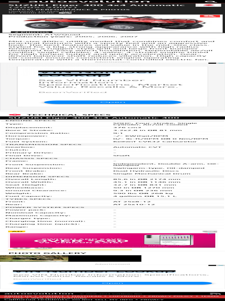 SUZUKI Eiger 400 4x4 Automatic (2005-2007) Specs, Performance & Photos - Autoevolution | PDF ...