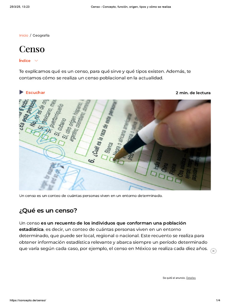 Censo - Concepto, función, origen, tipos y cómo se realiza | PDF | Censo