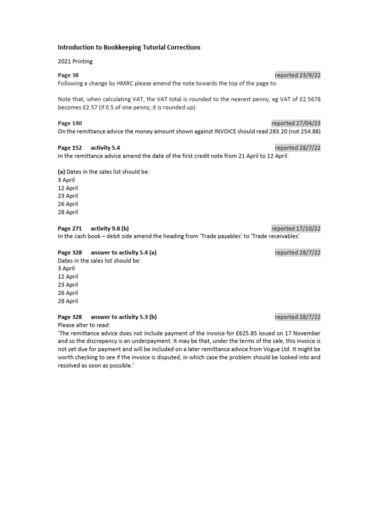 Introduction to Bookkeeping Tutorial-2 | PDF