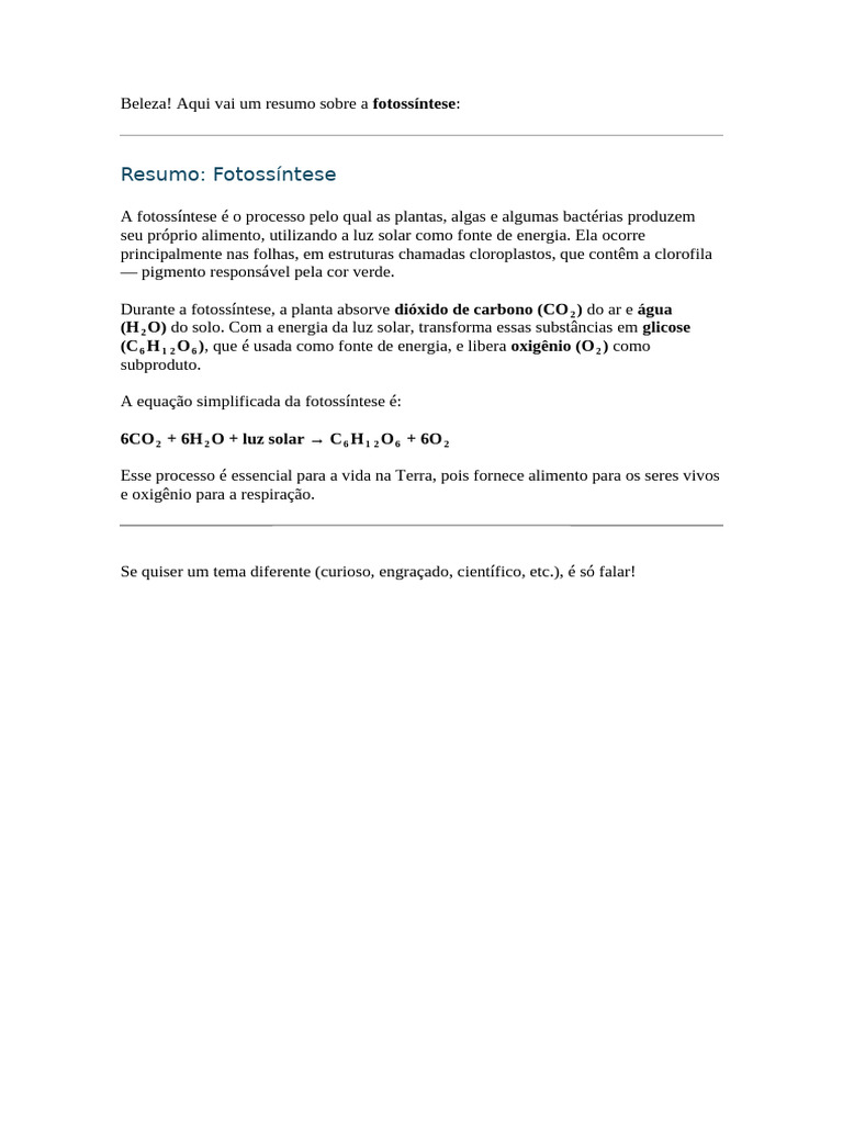 Resumo Fotossintese | PDF