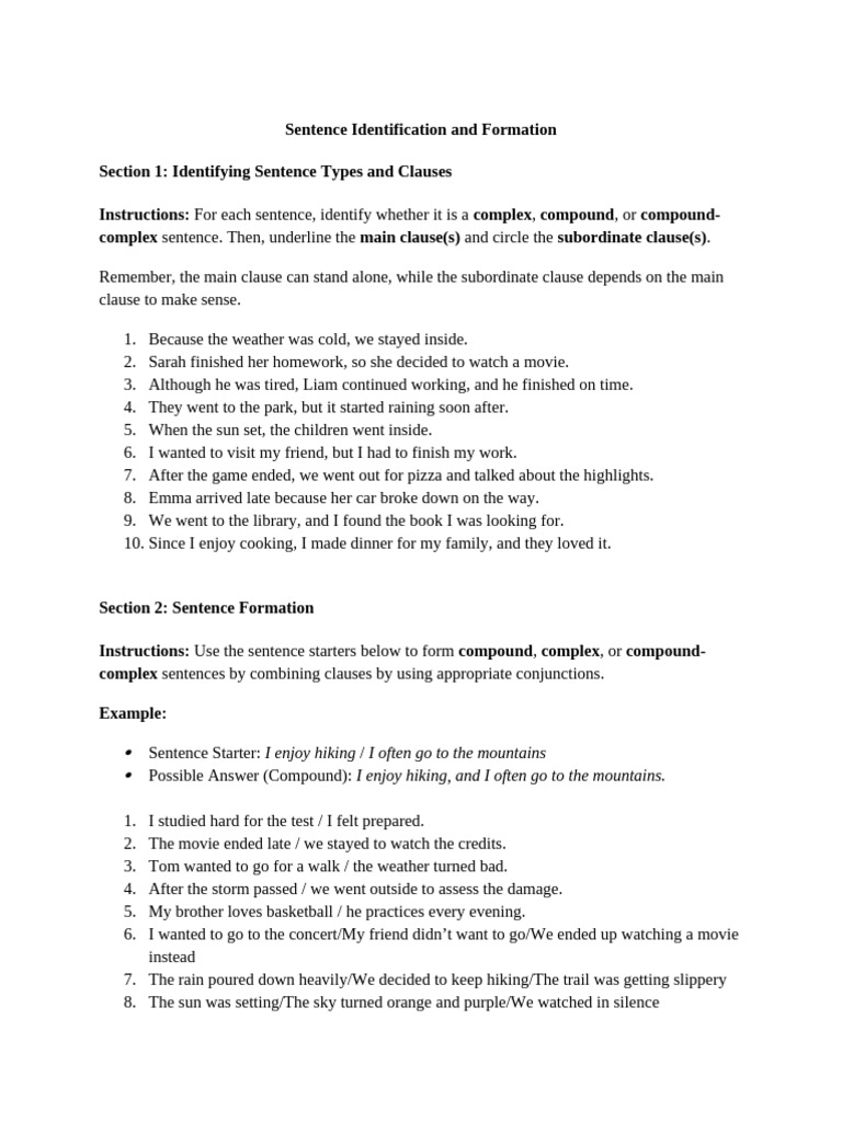 Worksheet 2 Sentence Structure 09032025 032942pm | PDF