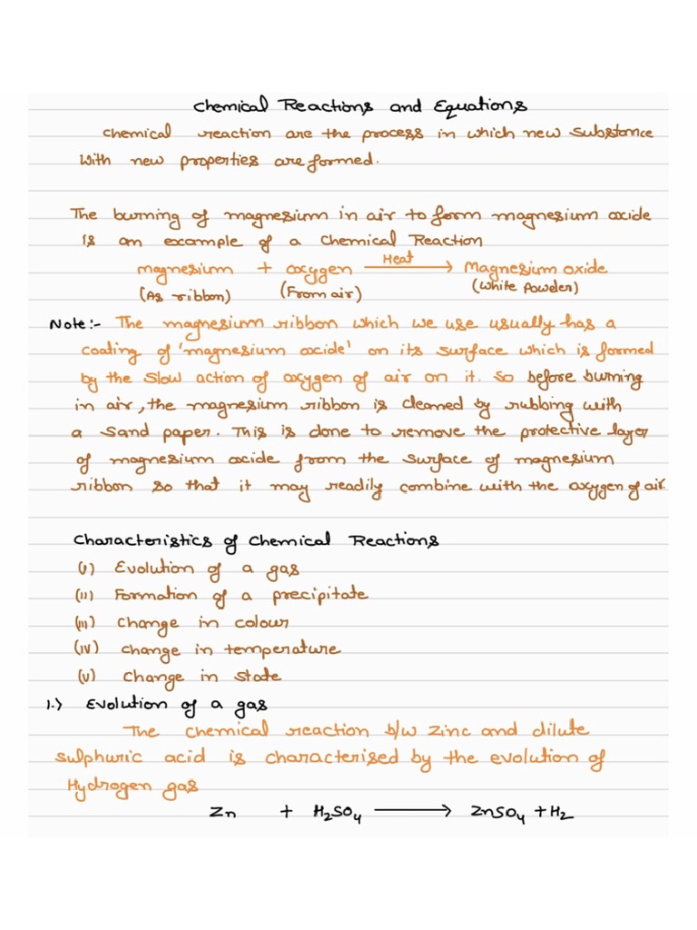 Chemical Reaction and Equation. NOTES | PDF