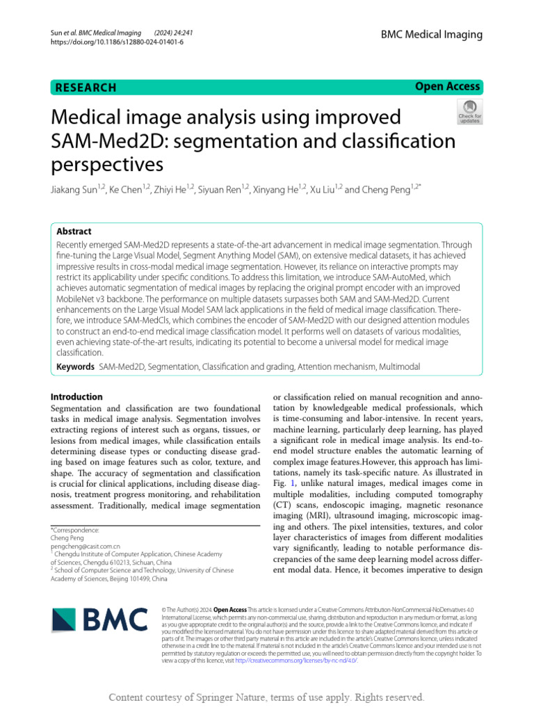 Medical Image Analysis Using Improved SAM-Med2D Se | PDF | Image Segmentation | Medical Imaging